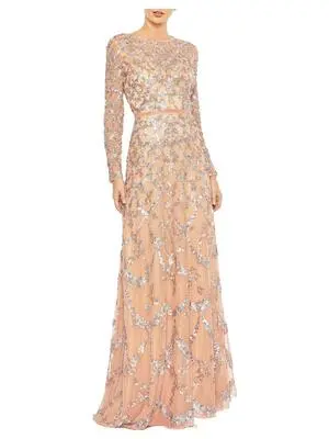 Mac Duggal MAC DUGGAL Embellished Illusion Gown Blush