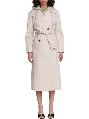 Avec Les Filles Maxi Trench Coat With Quilted Bib Hoodie - Ivory