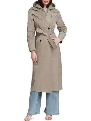 Avec Les Filles Maxi Trench Coat With Quilted Bib Hoodie - Sage