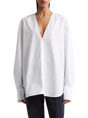 TOTEME Deep V-neck Organic Cotton Tunic Top - White