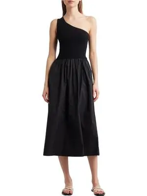 Rails Anita One-shoulder Mixed Media Midi Dress - Black