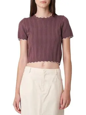 FIND ME NOW Toddy Mixed Stitch Crop Sweater - Aubergine