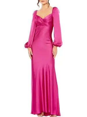 Mac Duggal Sweetheart Neckline Puff Sleeve Gown - Magenta