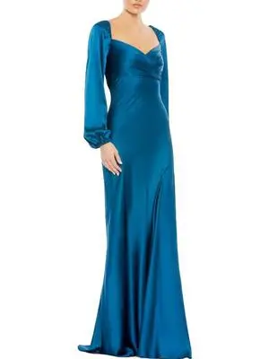 Mac Duggal Sweetheart Neckline Puff Sleeve Gown - Ocean Blue