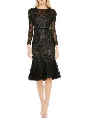 Mac Duggal Floral Appliqué Cocktail Dress - Black