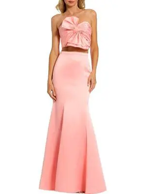 Mac Duggal Strapless Bow Top And Mermaid Skirt Two-piece Gown Set - Petal Pink