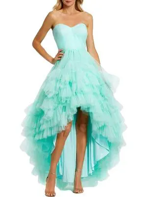 Mac Duggal Mac Duggal Strapless Ruffle High-Low Gown Aqua