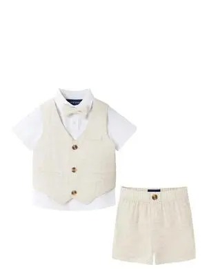 Andy & Evan Four-piece Set With Shirt, Vest, Shorts, And Bow Tie - Beige