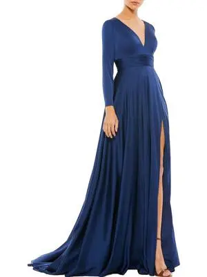 Mac Duggal Mac Duggal Long Sleeve A-Line Gown Midnight