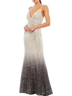 Mac Duggal Sleeveless Ombré Sequin Gown - Charcoal