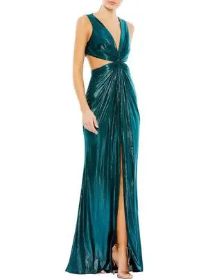 Mac Duggal Sleeveless Metallic Gown - Teal