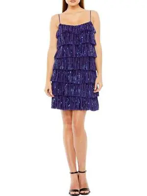 Mac Duggal Mac Duggal Beaded Strap Sequin Ruffle Mini Dress Cobalt