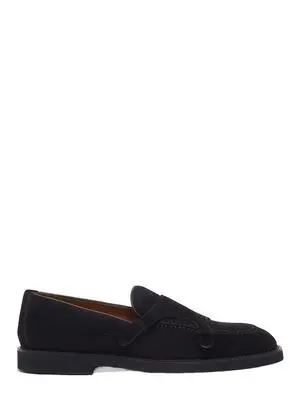 DOUCAL'S Suede Monk Strap Loafers - Navy