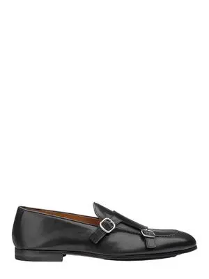 DOUCAL'S Leather Monk Strap Loafers - Black
