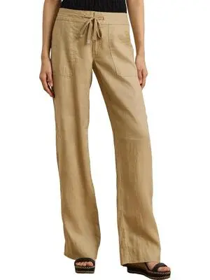 Ralph Lauren Linen Drawstring Wide-leg Pants - Birch Tan