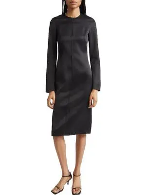 TOTEME Lean Long Sleeve Satin Midi Dress - Black