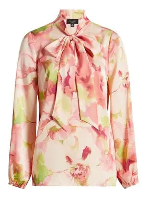 TAHARI ASL Tahari ASL Floral Bow Neck Charmeuse Top