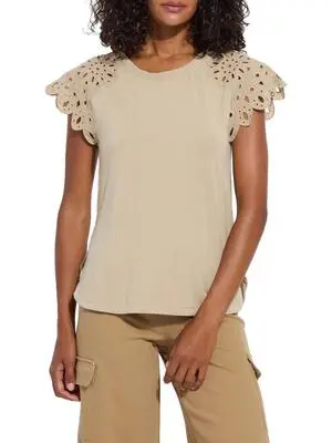 Lyssé Katarina Eyelet Cap-sleeve T-shirt - Sandstone