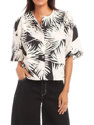 Karen Kane Palm Button-up Top - Print