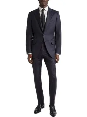 TOM FORD O'connor Herringbone Stripe Wool & Silk Suit - Navy