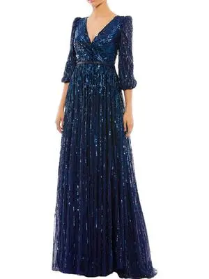 Mac Duggal Sequined Tulle Gown - Midnight