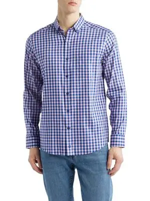 Johnston & Murphy Xc4® Two-tone Gingham Performance Button-down Shirt - Pink/navy