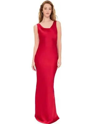 Norma Kamali Deep Drape Neck Gown - Tiger Red
