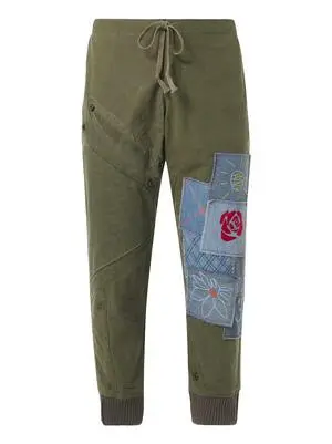 GREG LAUREN Patchwork Cotton Sweatpants - Green