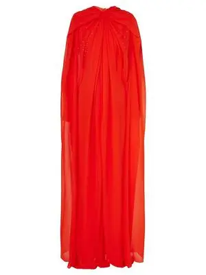 Givenchy Caped Embellished Gown - Orange