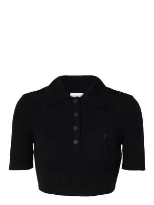 COURREGES Ribbed-knit Cropped Polo Shirt - Black