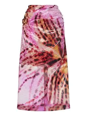 Dries Van Noten Sami Printed Gathered Midi Skirt - Pink