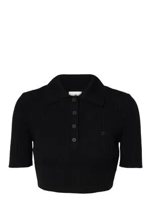 COURREGES Courrèges Ribbed-knit Cropped Polo Shirt - Black