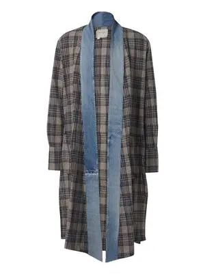 GREG LAUREN Plaid Cotton Coat With Denim Trim - Multicoloured