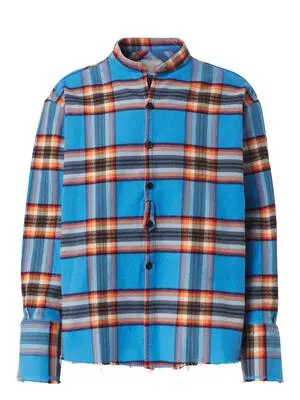 GREG LAUREN Plaid Cotton Shirt - Blue