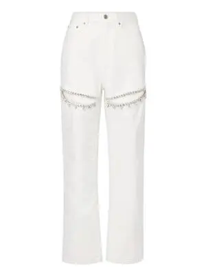 AREA Crystal-embellished Cutout Straight Jeans - White