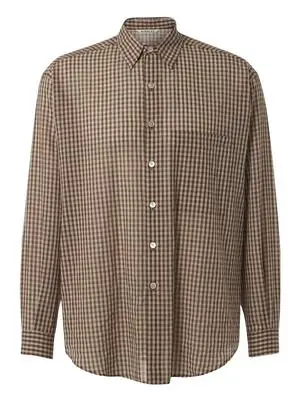 Auralee Airy Gingham Cotton Shirt - Brown