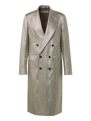 Dries Van Noten Double-breasted Lamé Coat - Silver