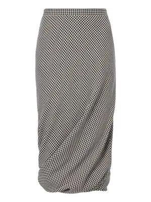 Balenciaga Houndstooth Wool Pencil Skirt - Black