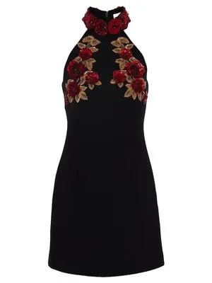 Rebecca Vallance Rosetta Floral-appliqué Minidress - Black
