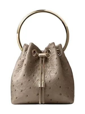 JIMMY CHOO Bon Bon Ostrich Leather Bag - Taupe/gold