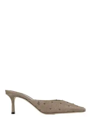 JIMMY CHOO Vivi 65 Ostrich Leather Mules - Neutral