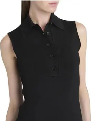 FERRAGAMO Sleeveless Viscose Knit Polo Top - Nero