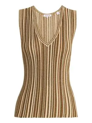 Veronica Beard Veronica Beard Sid Sleeveless Ribbed Tank Top Goldbronze
