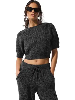 Alo Yoga Marl Sweater Short Sleeve Top - Black Marl