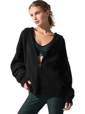 Alo Yoga Wool Cashmere Full Zip Relaxed Fit Hoodie - Black