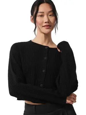 Alo Yoga Cashmere Plush Waffle Cardigan Top - Black