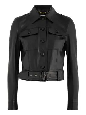 Saint Laurent Belted Panelled Leather Jacket - Black