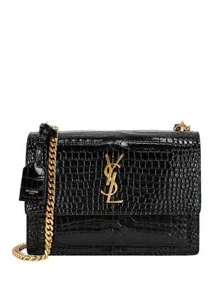 Saint Laurent Sunset Medium Crocodile-effect Shoulder Bag - Black