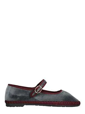 FLABELUS Contrast-Trim Velvet Mary Jane Flats Grey/d.cmb