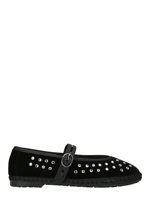 FLABELUS Mae Crystal-embellished Velvet Mary Jane Flats - Black